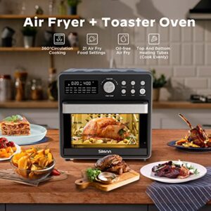 Silonn Air Fryer Oven 16QT 21-in-1 Smart Air Fryer Toaster Oven Combo Digital Countertop Natural Convection Roast Bake Dehydrate and Reheat 1600W Stainless Steel, Black, 17.3"L x 14.76"W x 16.34"H