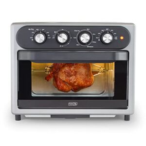 dash chef series 7 in 1 convection toaster oven cooker, rotisserie + electric air fryer with non-stick fry basket, baking pan & rack, skewers, drip tray & recipe book, 23l, graphite