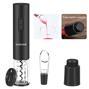 schachup electric wine bottle opener,automatic wine opener set,wine corkscrew with wine vacuum stopper, wine aerator pourer and foil cutter set for home kitchen party bar wedding, gift in black