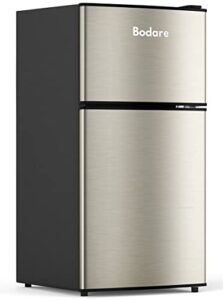 bodare mini fridge with freezer quiet: 3.2 cu.ft mini refrigerator with 2 doors – small refrigerator energy-efficient compact refrigerator – small fridge for bedroom dorm office apartment (champagne)