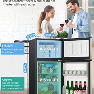 Bodare Mini Fridge with Freezer Quiet: 3.2 Cu.Ft Mini Refrigerator with 2 Doors - Small Refrigerator Energy-Efficient Compact Refrigerator - Small Fridge for Bedroom Dorm Office Apartment (Champagne)