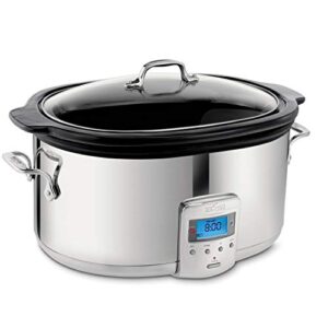 all-clad sd700450 programmable oval-shaped slow cooker with black ceramic insert and glass lid, 6.5-quart, silver