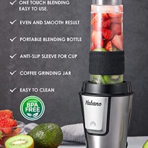 Personal Blender with 2 x 20oz Travel Bottle and Coffee/Spices Jar, Portable Smoothie Blender and Coffee Grinder in One , 500W Single Serve Blender for Shakes and Smoothies, BPA free, by Yabano (Black)