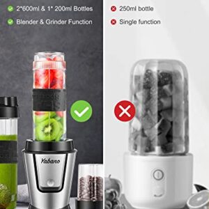 Personal Blender with 2 x 20oz Travel Bottle and Coffee/Spices Jar, Portable Smoothie Blender and Coffee Grinder in One , 500W Single Serve Blender for Shakes and Smoothies, BPA free, by Yabano (Black)