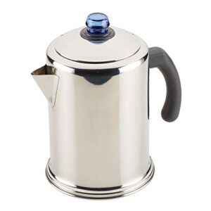 farberware classic stainless steel coffee percolator, 12 cup, silver with glass blue knob