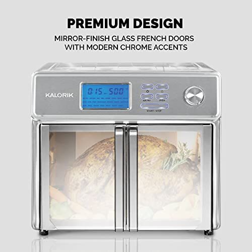 Kalorik MAXX® Plus AFO 47271 SS Digital Air Fryer Oven 26 Quart 10-in-1 Countertop Toaster Oven Air Fryer Combo - Roaster, Dehydrator, Pizza Oven | Easy-Clean Interior, Mirror finish | 14 Accessories & 60 Recipes | 22 Presets | 1750W | Stainless Steel