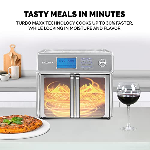 Kalorik MAXX® Plus AFO 47271 SS Digital Air Fryer Oven 26 Quart 10-in-1 Countertop Toaster Oven Air Fryer Combo - Roaster, Dehydrator, Pizza Oven | Easy-Clean Interior, Mirror finish | 14 Accessories & 60 Recipes | 22 Presets | 1750W | Stainless Steel