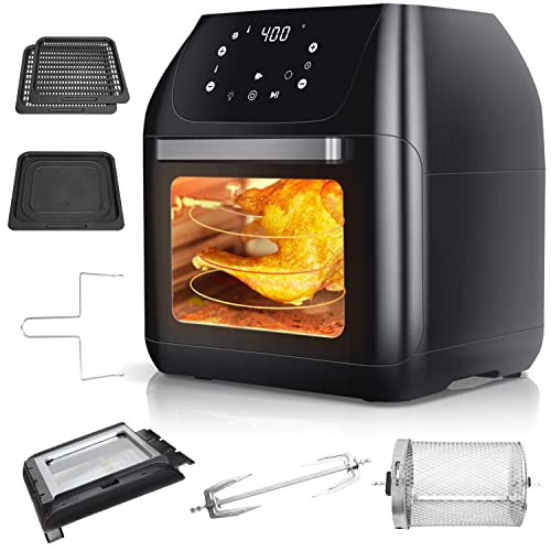 Aigostar Air Fryer, 13 QT Air Fryer Oven, Rotisserie Oven, 1500W Air Fryer Toaster Oven, Digital Touchscreen, 10-in-1 Presets for Dehydrate, Toaster, Convection Oven with Accessories