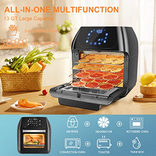 Aigostar Air Fryer, 13 QT Air Fryer Oven, Rotisserie Oven, 1500W Air Fryer Toaster Oven, Digital Touchscreen, 10-in-1 Presets for Dehydrate, Toaster, Convection Oven with Accessories