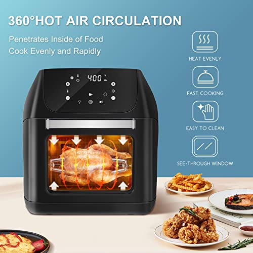 Aigostar Air Fryer, 13 QT Air Fryer Oven, Rotisserie Oven, 1500W Air Fryer Toaster Oven, Digital Touchscreen, 10-in-1 Presets for Dehydrate, Toaster, Convection Oven with Accessories