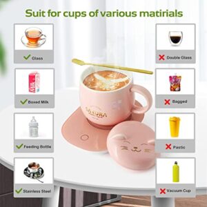 Coffee Warmer with Mug - Cute Coffee Cups Cat Mug Cup Warmer Mug Warmer for Desk Coffee Cup for Women Smart Coffee Mug Warmer Coffee Mug Warmer is The Gift with Gift Box Pink