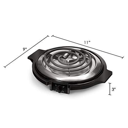 Elite Gourmet ESB-300X Single Countertop Coiled Burner, 1000 Watts Electric Hot Plate, Temperature Controls, Power Indicator Lights, Easy to Clean, Black