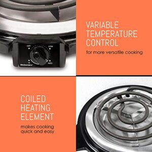 Elite Gourmet ESB-300X Single Countertop Coiled Burner, 1000 Watts Electric Hot Plate, Temperature Controls, Power Indicator Lights, Easy to Clean, Black