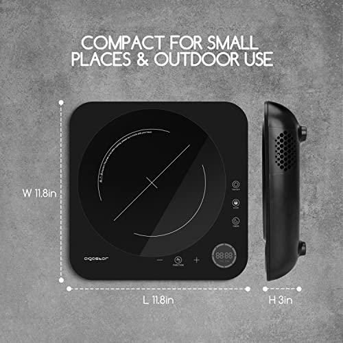 Aigostar Portable Induction Cooktop, Induction Burner with 8 Level Temp ​Setting Between 140°F-460°F, Timer, Electric Countertop Burner with LED Display, Child Safety Lock, Auto-Shut-Off