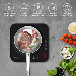 Aigostar Portable Induction Cooktop, Induction Burner with 8 Level Temp ​Setting Between 140°F-460°F, Timer, Electric Countertop Burner with LED Display, Child Safety Lock, Auto-Shut-Off