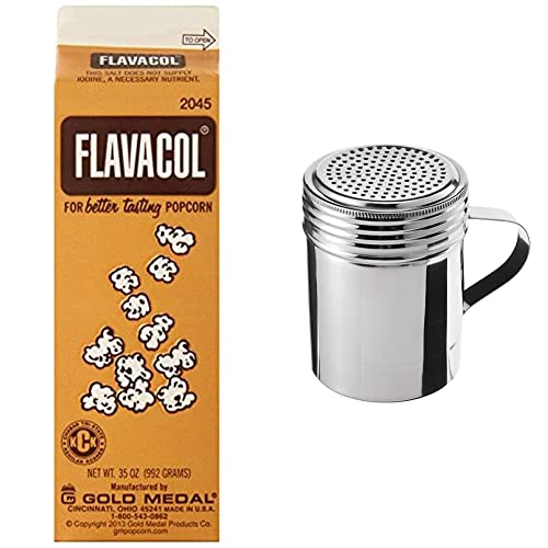 Flavacol Popcorn Season Salt,35 oz. & Winware Stainless Steel Dredges 10-Ounce with Handle