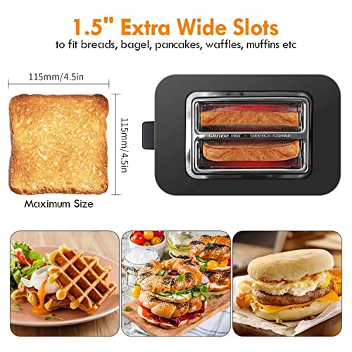 Toaster 2 Slice, Extra Wide Slot, Stainless Steel, 7 Browning Shade Settings, Bagel/Cancel/Gluten-Free/Reheat Function, 900 Watt