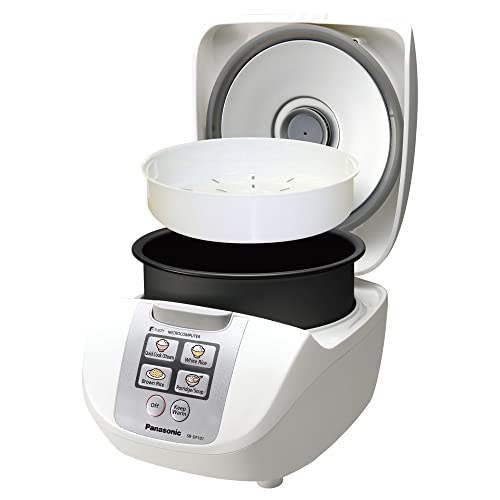 Panasonic 5 Cup (Uncooked) Rice Cooker with Fuzzy Logic and One-Touch Cooking for Brown Rice, White Rice, and Porridge or Soup – 1.0 Liter – SR-DF101 (White)