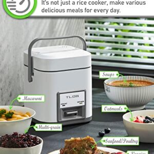 TLOG Mini Rice Cooker 2.5-Cup Uncooked(5-Cup cooked), Healthy Ceramic Coating 1.2L Small Rice Cooker for 1-3 People, Portable Travel Rice Cooker with Steam Tray, Rice Maker for Grains, White Rice, Oatmeal, Veggies