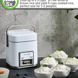 TLOG Mini Rice Cooker 2.5-Cup Uncooked(5-Cup cooked), Healthy Ceramic Coating 1.2L Small Rice Cooker for 1-3 People, Portable Travel Rice Cooker with Steam Tray, Rice Maker for Grains, White Rice, Oatmeal, Veggies