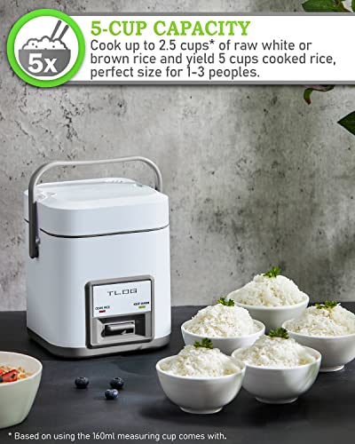 TLOG Mini Rice Cooker 2.5-Cup Uncooked(5-Cup cooked), Healthy Ceramic Coating 1.2L Small Rice Cooker for 1-3 People, Portable Travel Rice Cooker with Steam Tray, Rice Maker for Grains, White Rice, Oatmeal, Veggies