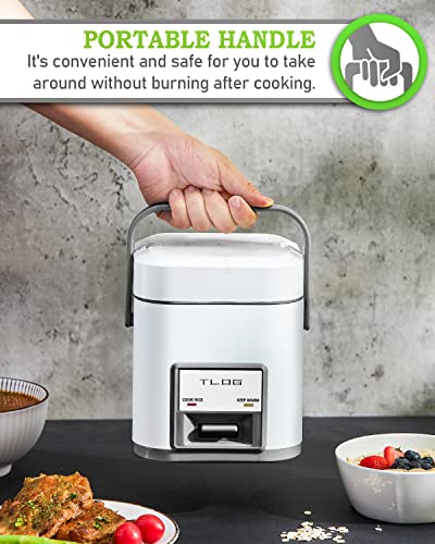 TLOG Mini Rice Cooker 2.5-Cup Uncooked(5-Cup cooked), Healthy Ceramic Coating 1.2L Small Rice Cooker for 1-3 People, Portable Travel Rice Cooker with Steam Tray, Rice Maker for Grains, White Rice, Oatmeal, Veggies