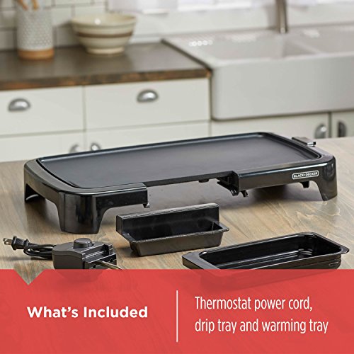 BLACK+DECKER Family-Sized Electric Griddle with Warming Tray & Drip Tray, GD2051B