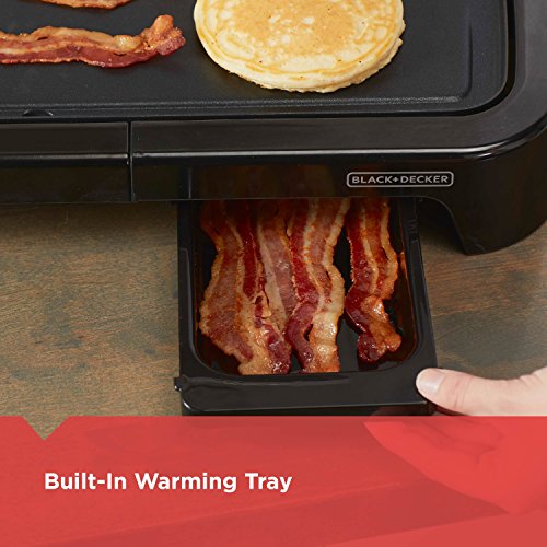 BLACK+DECKER Family-Sized Electric Griddle with Warming Tray & Drip Tray, GD2051B