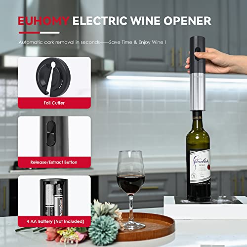 EUHOMY 4-in-1 Electric Wine Opener Gift Box with Foil Cutter, Cordless Electric Wine Bottle Opener Battery Powered, Salt Pepper Grinder, Handheld Milk Frother Kitchen Tool Set.