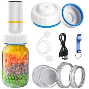 electric mason jar vacuum sealer kit for wide mouth & regular mouth mason jars food vacuum sealer food jar protector vacuum seal with foodsaver vacuum canning sealer machine attachment, rechargeable automatic food vacuum sealer with 8pcs canning lids set