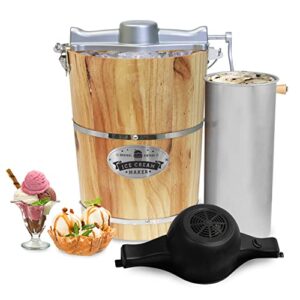 elite gourmet eim916# old fashioned 6 quart vintage wood bucket electric ice cream maker machine, *bonus classic die-cast hand crank for churning, uses ice & rock salt churn ice cream in minutes, pine