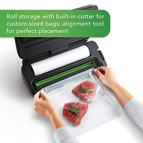 FoodSaver Vacuum Sealer Machine with 4 Settings Including Pulse and Marinate with Sealer Bags and Roll, Handheld Vaccum Sealer for Airtight Food Storage and Sous Vide, Black