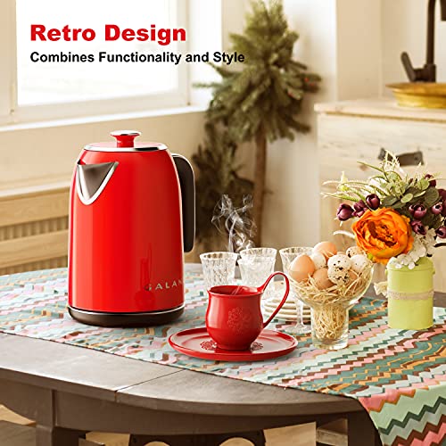 Galanz Retro Electric Kettle with Heat Resistant Handle and Cordless Pour, Quick Hot Water Boil, Boil-Dry Protection, Automatic Shut-Off, 1.7 L, Red