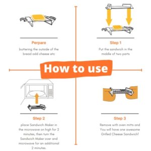 Maconee Microwave Sandwich maker | Microwave Grill Cheese Maker | Microwave Crisper Toaster Cookware | Panini Press | Cooking Fast and Dishwasher Safe Orange