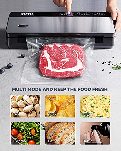 Vacuum Sealer Machine with Starter Kit , TKTK 8 in 1 Powerful Sous Vide Food Vacuum Sealer, Seal a Meal Food Sealer with Pulse Function, Moist&Dry Mode, External VAC for Jars Containers, Built-in Cutter Slim Compact Design for Mom Wife Home Kitchen