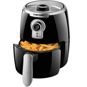 chefman small compact air fryer healthy cooking, 2 qt nonstick, user friendly and adjustable temperature control w/ 60 minute timer & auto shutoff, dishwasher safe basket, bpa-free, 2 quart, black