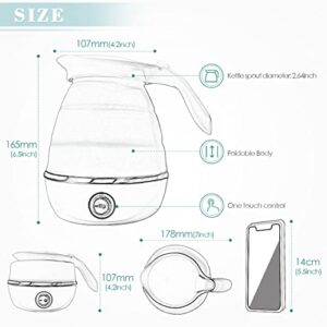 Travel Collapsible Kettle Electric - Portable Small Foldable Electric Kettle with Quick Boiling Tech, US Plug, BPA Free, 110V Voltage, 600ML – White