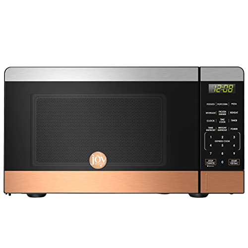 JOY Kitchen Compact Countertop Microwave Oven with LED Display, 6 Auto-Preset Menus, Child Lock, Defrost & Express Cooking Features, 0.7 Cu. Ft. 700W, Stainless Steel