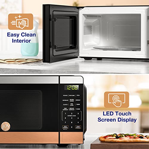 JOY Kitchen Compact Countertop Microwave Oven with LED Display, 6 Auto-Preset Menus, Child Lock, Defrost & Express Cooking Features, 0.7 Cu. Ft. 700W, Stainless Steel