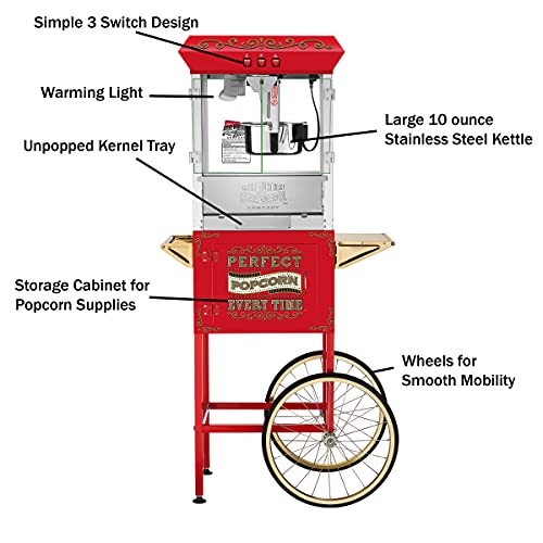 Great Northern Popcorn 5995 10 oz. Perfect Popper Popcorn Machine with Cart - Red