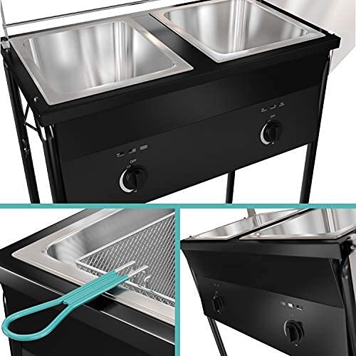 Bioexcel Taco Cart Two Tank Outdoor Deep Fryer-Compatible with Propane Gas Tanks-Regulating Nobs-Propane Deep Fryer with 2 Stainless Baskets and Steel Oil Tank