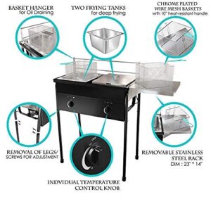 Bioexcel Taco Cart Two Tank Outdoor Deep Fryer-Compatible with Propane Gas Tanks-Regulating Nobs-Propane Deep Fryer with 2 Stainless Baskets and Steel Oil Tank