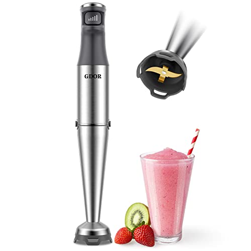 GDOR Scratch Resistance Immersion Blender, Stick Blender with 800 Watts Heavy Duty & Low-Noise DC Motor, Variable Speed Hand Blender for Soups, Sauces, Smoothies, Baby Food, Titanium Blades, BPA-Free