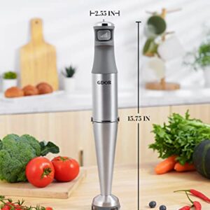 GDOR Scratch Resistance Immersion Blender, Stick Blender with 800 Watts Heavy Duty & Low-Noise DC Motor, Variable Speed Hand Blender for Soups, Sauces, Smoothies, Baby Food, Titanium Blades, BPA-Free