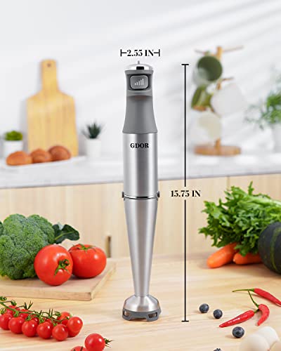 GDOR Scratch Resistance Immersion Blender, Stick Blender with 800 Watts Heavy Duty & Low-Noise DC Motor, Variable Speed Hand Blender for Soups, Sauces, Smoothies, Baby Food, Titanium Blades, BPA-Free