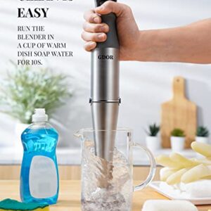 GDOR Scratch Resistance Immersion Blender, Stick Blender with 800 Watts Heavy Duty & Low-Noise DC Motor, Variable Speed Hand Blender for Soups, Sauces, Smoothies, Baby Food, Titanium Blades, BPA-Free