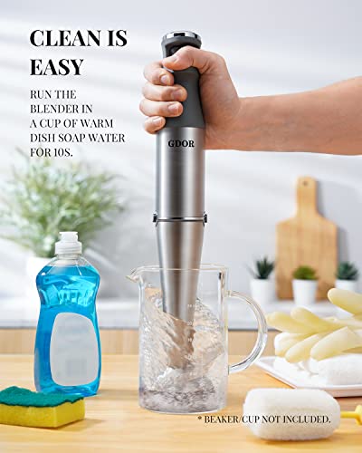 GDOR Scratch Resistance Immersion Blender, Stick Blender with 800 Watts Heavy Duty & Low-Noise DC Motor, Variable Speed Hand Blender for Soups, Sauces, Smoothies, Baby Food, Titanium Blades, BPA-Free