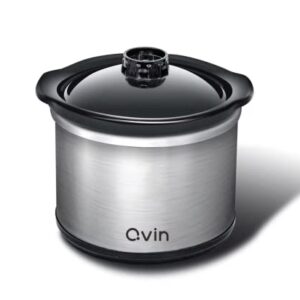 0.65-qt mini Round Slow Cooker, Fondue Melting Pot Warmer with Diswasher-safe Stoneware Crock, Glass Lid, Stainless Steel and Black