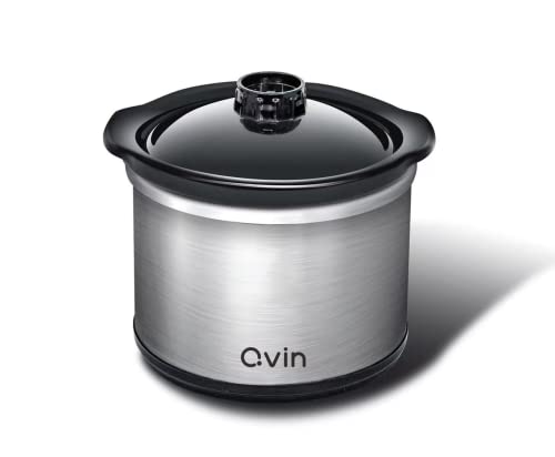 0.65-qt mini Round Slow Cooker, Fondue Melting Pot Warmer with Diswasher-safe Stoneware Crock, Glass Lid, Stainless Steel and Black