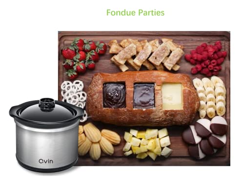 0.65-qt mini Round Slow Cooker, Fondue Melting Pot Warmer with Diswasher-safe Stoneware Crock, Glass Lid, Stainless Steel and Black